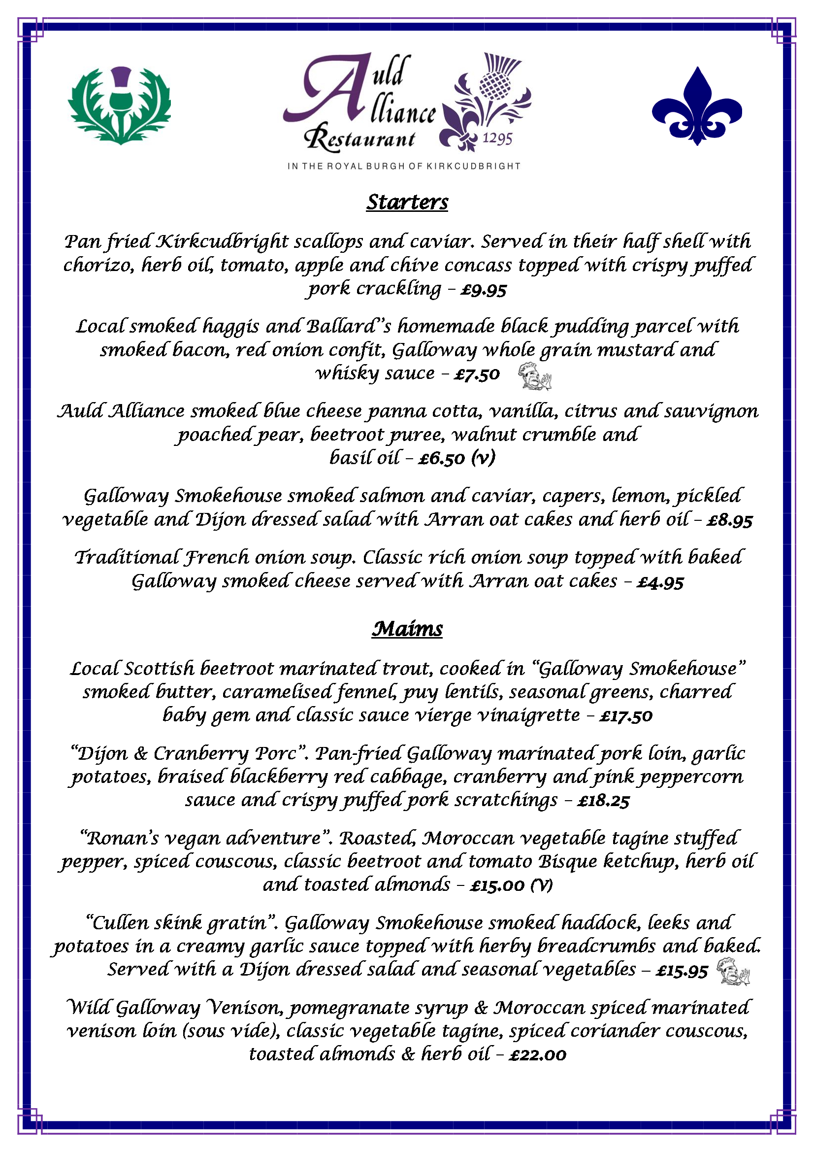 The Auld Alliance Menu